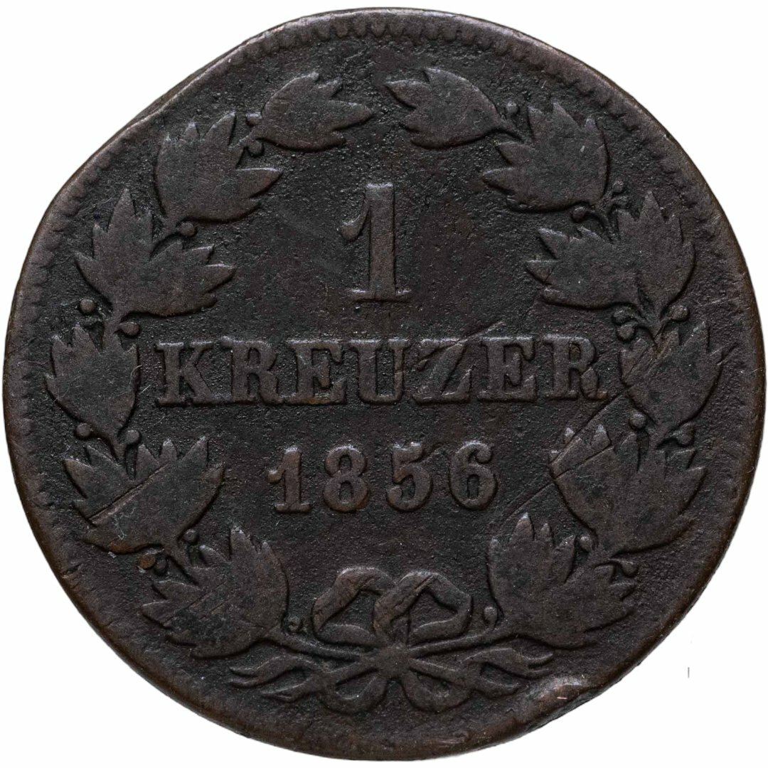 Германия, Баден 1 крейцер 1856, Медь, в сохранности F