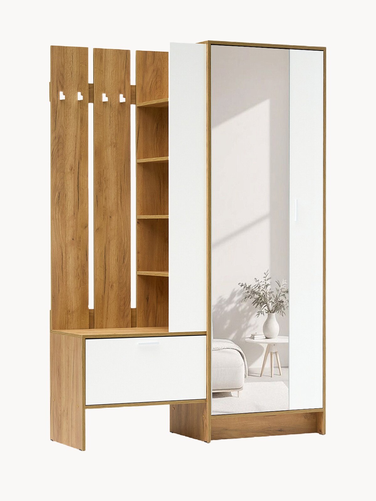 Прихожая мебель в коридор ирис ПР-01 135х200х45,5 см, цвет дуб крафт золото/белый