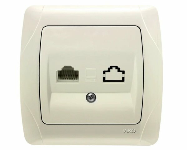 Розетка комбинированная RJ11+RJ45 крем Viko Carmen