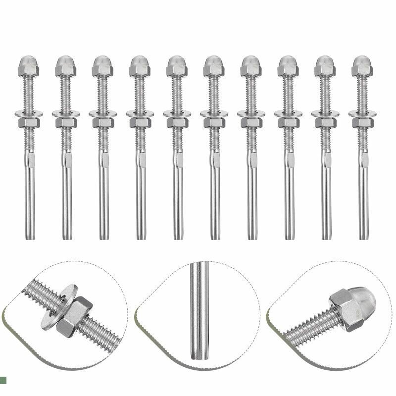 10 шт. Крепеж трос терминал перила натяжитель кабеля лестница серебро 10, 5X1X0, 5 см