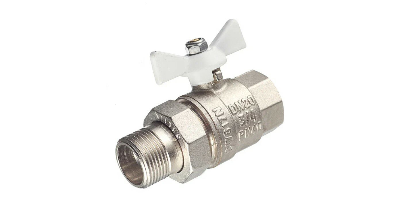 Кран шаровой латунный Valtec Base 3/4 ВР(г) х 3/4 НР(ш) бабочка с полусгоном прямой (VT.227. NW.05)