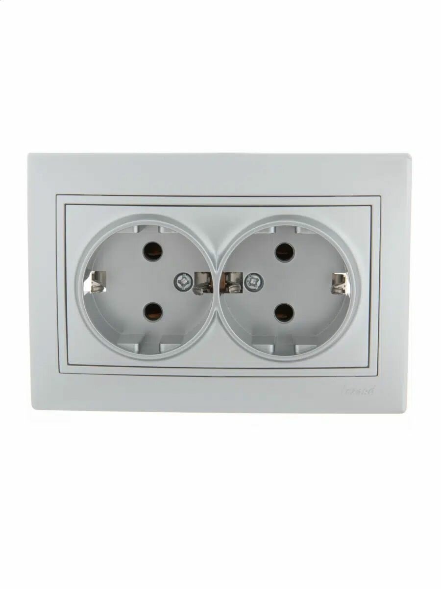 Розетка 2-м СП Mira 16А IP20 с заземлением со вставкой керамика серый металл LEZARD 701-1010-127