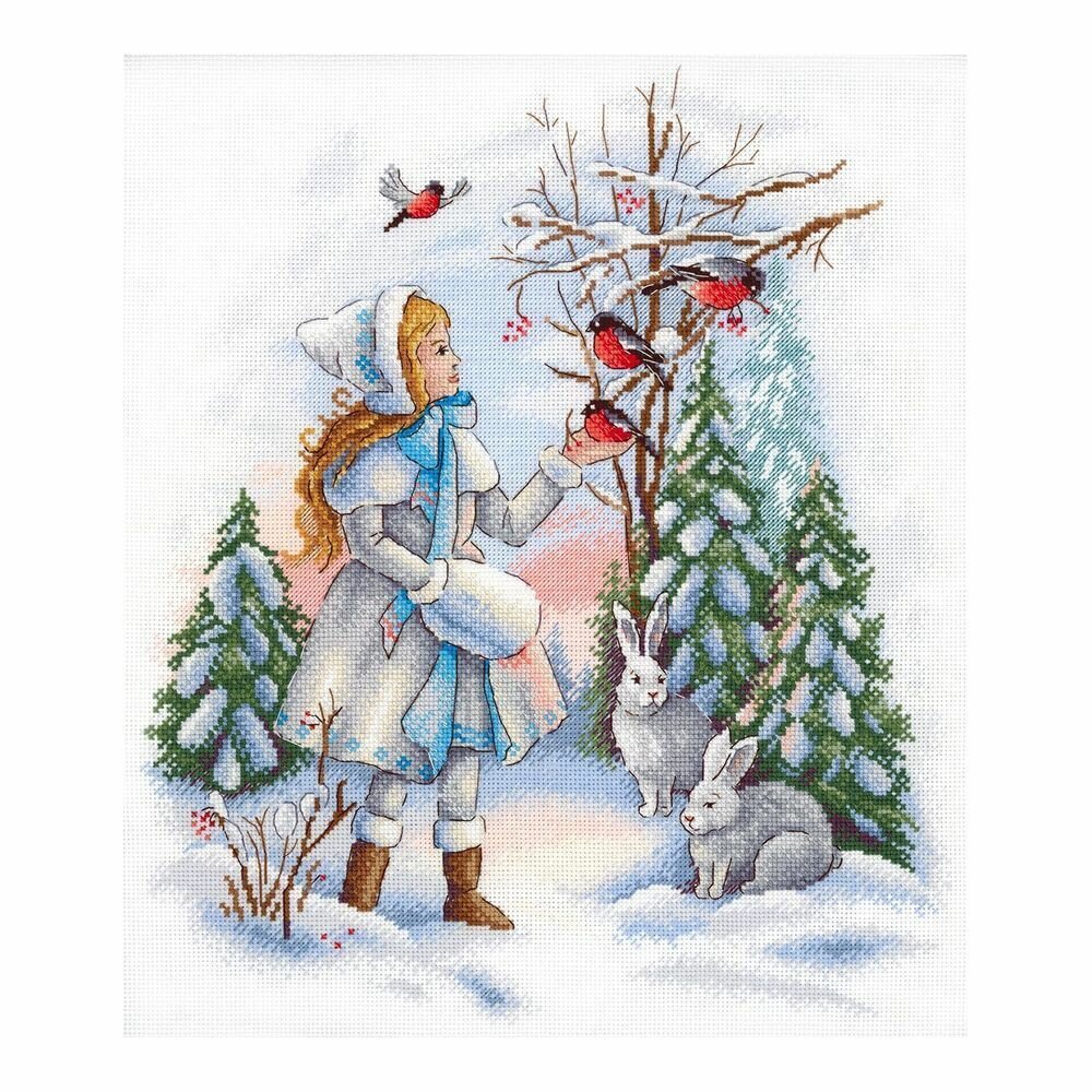 Набор для вышивания крестиком М. П. Студия "Герда" 30х25 см, Люди Зима Птицы Девочки