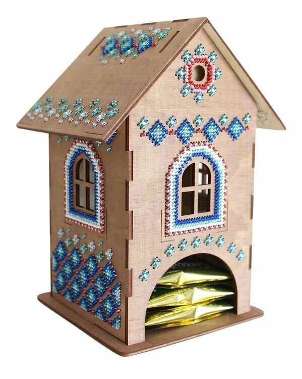 Вышивка нитками, бисером набор Щепка "Чайный домик №1" 12х19х12 см, Дома Узоры