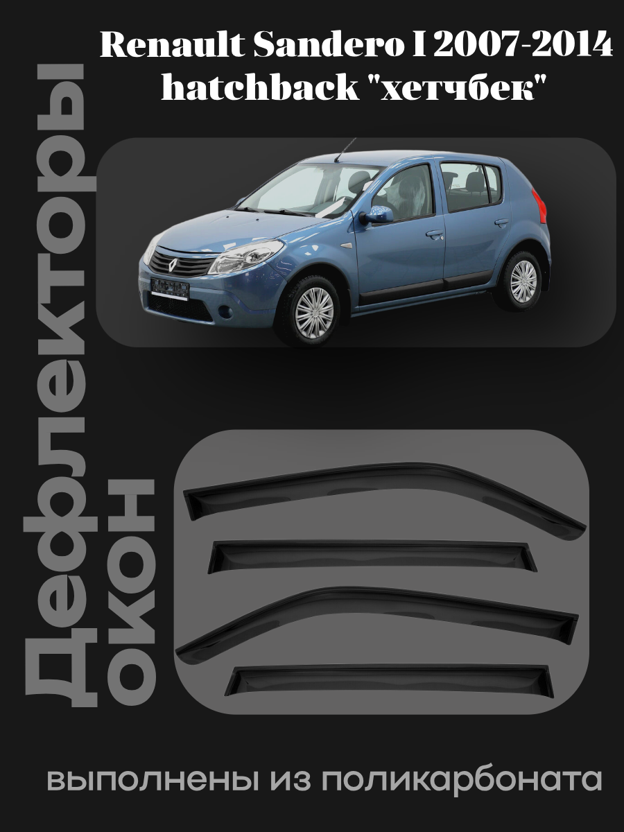 Дефлекторы окон для Renault Sandero I 2007-2014 (хетчбек) Черные 4шт.