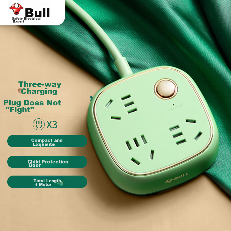 BULL Power Strip/Extension Cord/Power Bar/Power Strip/Power Strip, Retro Socket, 3-Outlet Master Switch, 1 Meter Long, GN-R6030