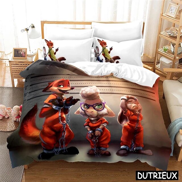Этот комплект постельного белья Disney Zootopia, напечатанный на 3D-принтере, включает пододеяльник, мягкое одеяло и наволочки для двуспальных кроватей размера «king-size» и «queen-size».