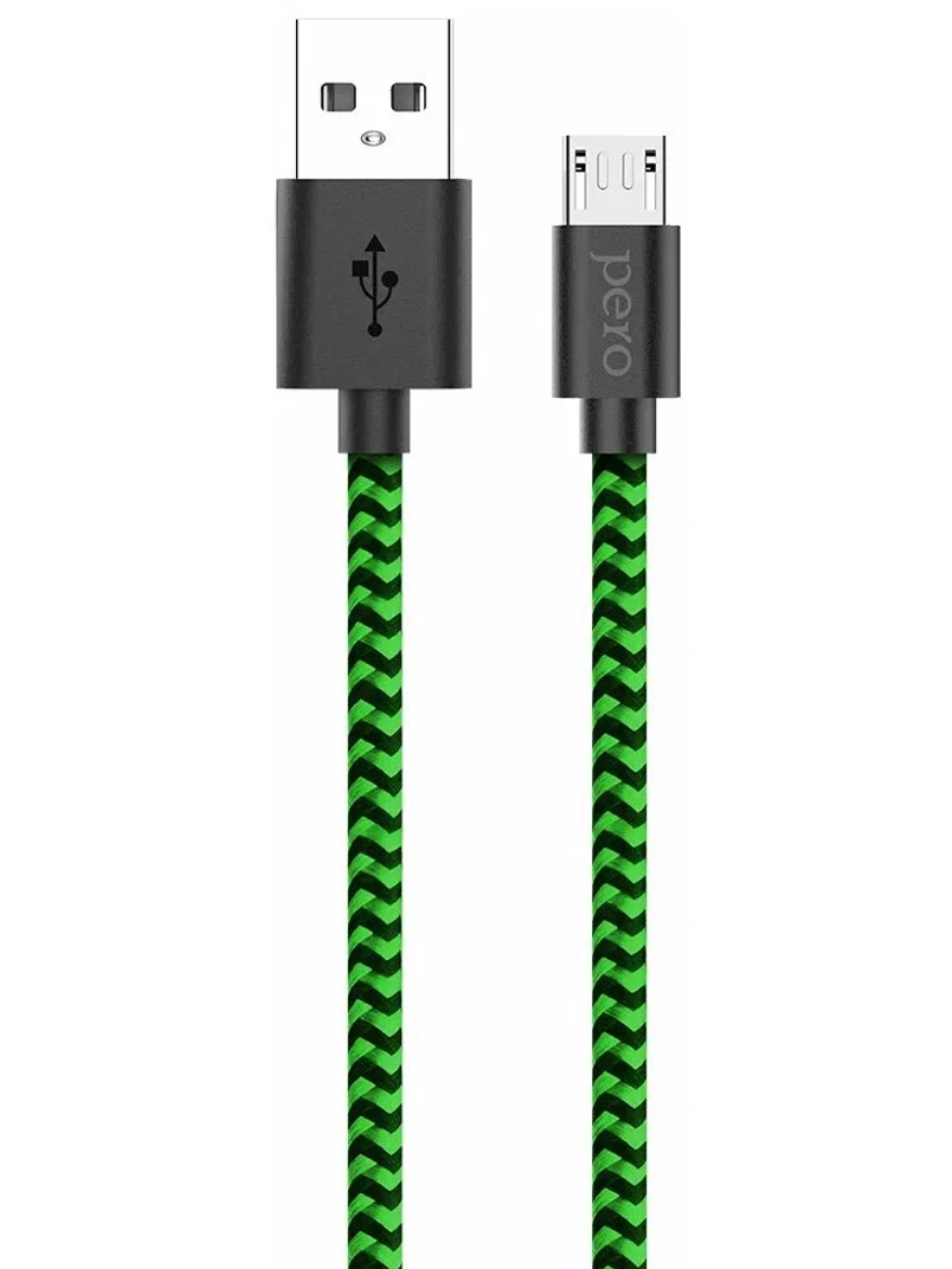 Дата-кабель Pero (DC-04) micro USB, 2 A, 2 м, зеленый/черный