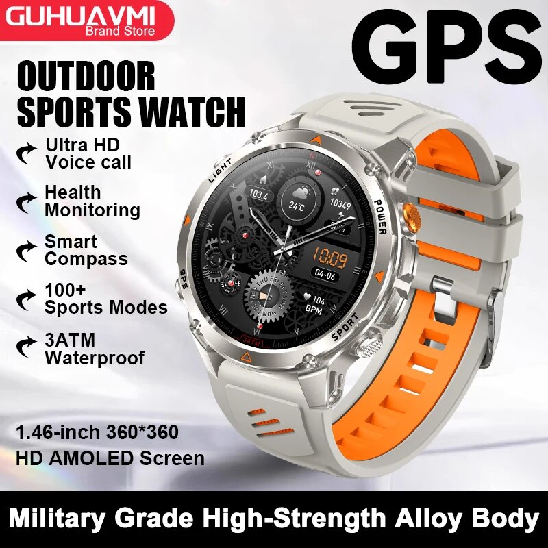 Мужские смарт-часы GUHUAVMI GPS Grey orange