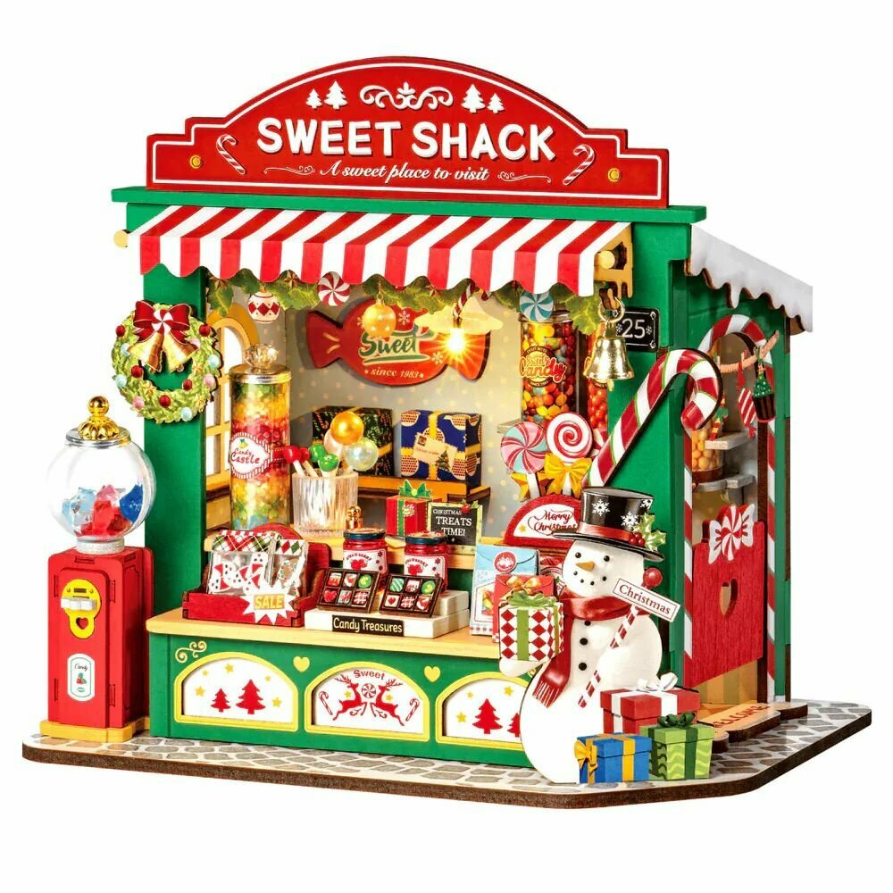 Деревянный конструктор Рождественский стенд с конфетами Robotime Christmas Candy Stand
