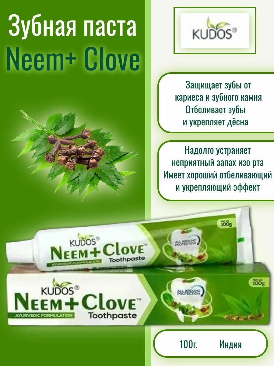 Зубная паста Ним и Гвоздика Кудос, Neem and Clove Kudos, 100 гр.
