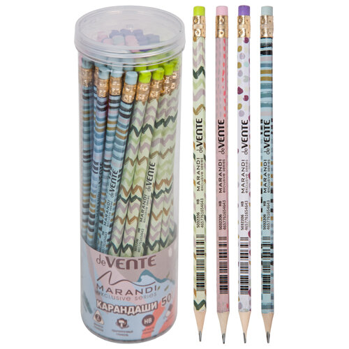 Карандаш ч/гр deVente Marandi HB с ластиком, трёхгранный, деревянный, цвет корпуса - с рисунком, количество: 50 штук