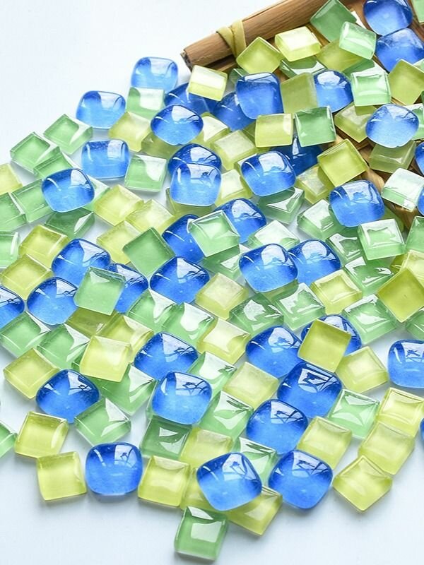 Стеклянная мозаика синий жёлтый зелёный многоцветная, Неправильные формы и размеры, 100г, Сделай сам Наборы для самостоятельного изготовления