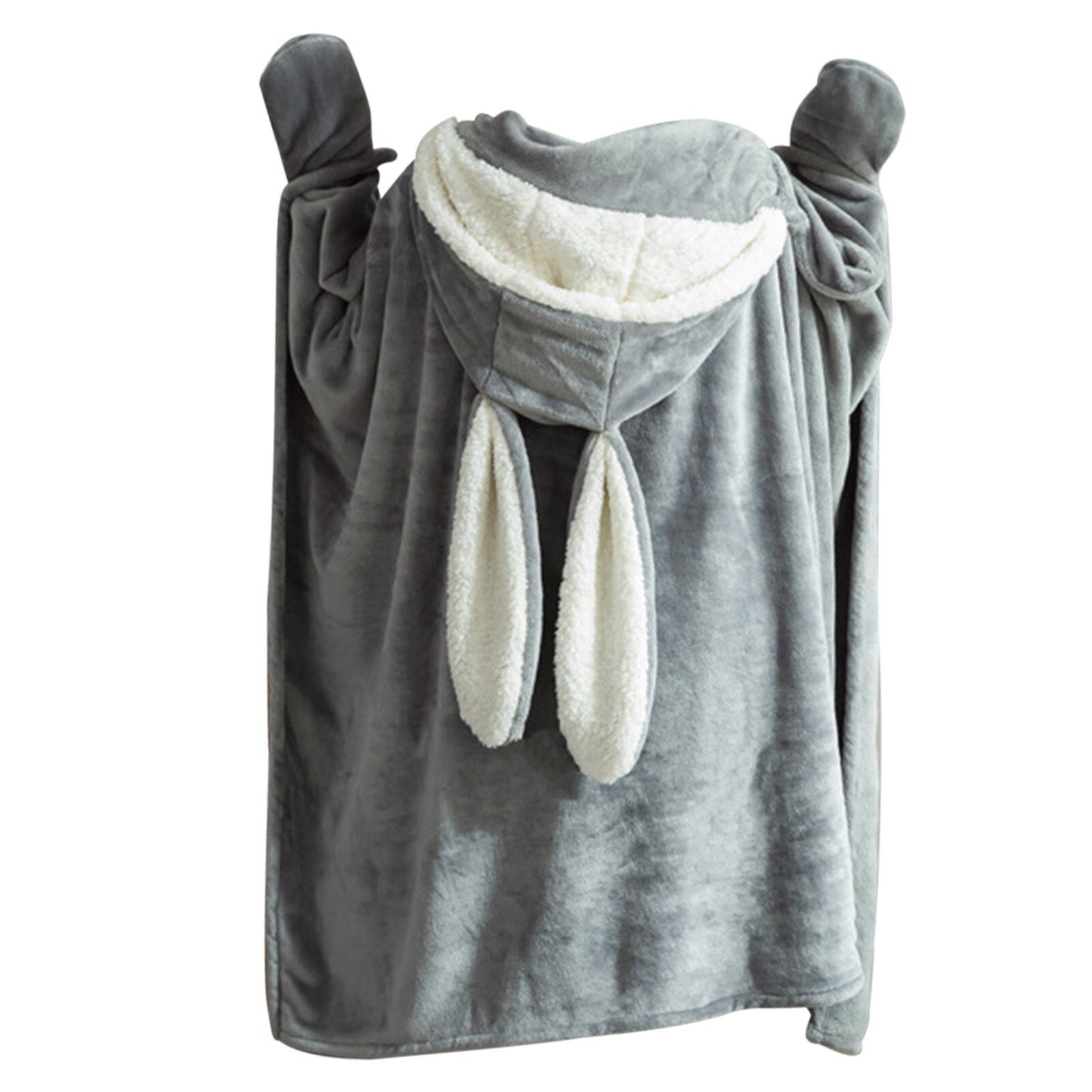 Одеяло с капюшоном, носимое полиэстеровое плюшевое одеяло с кроличьими ушками, мягкое теплое одеяло для дома, темно-серое, большое