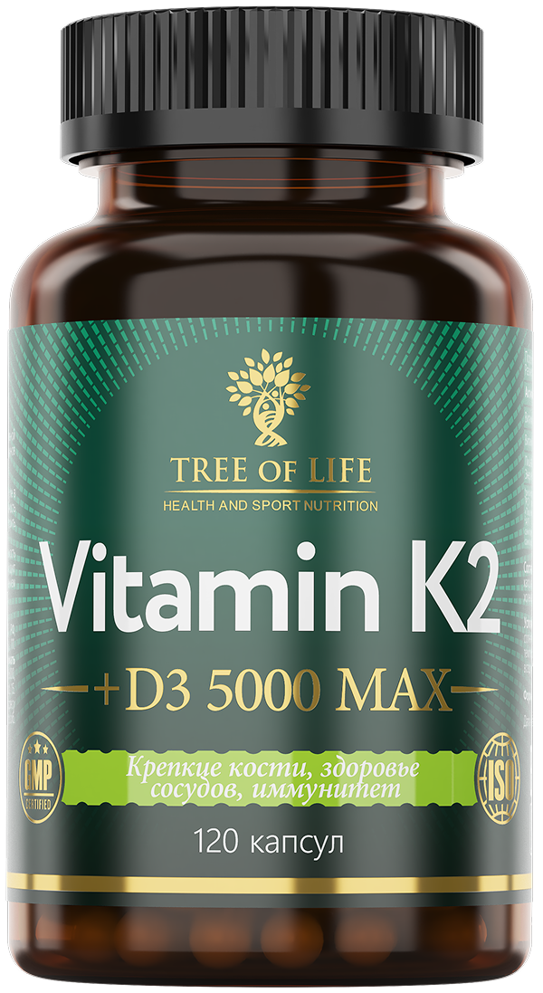 Vitamin K2 + D3 MAX 75 мкг / 5000 МЕ 120 капсул (Tree of Life)