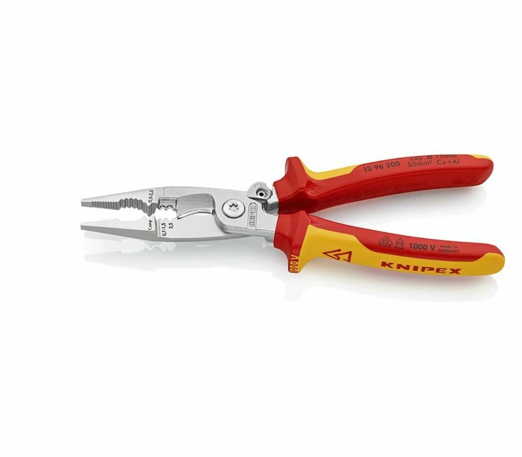 Электромонтажные, многофункциональные, 6-в-1, 200 мм, диэлектрические, хром, 2К ручки, VDE Knipex KN-1396200