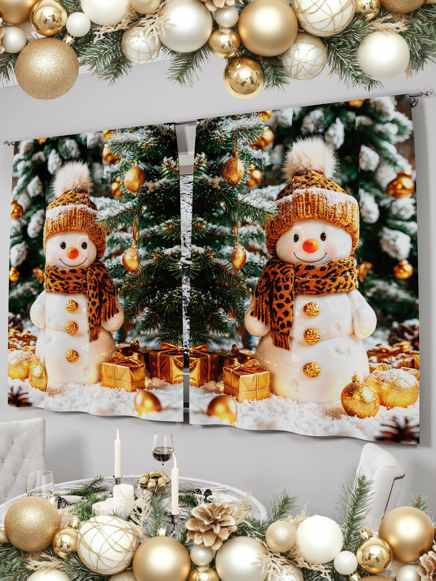 Шторы новогодние, фотошторы короткие на кухню 2 шт 145x180