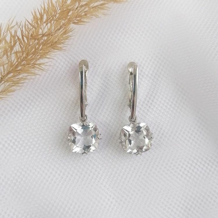 Серьги, серебро, 925 проба, родирование, горный хрусталь