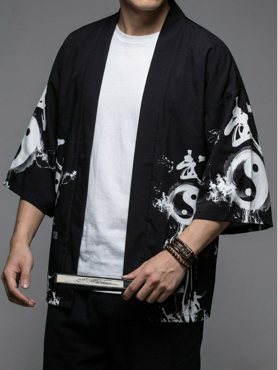 Хаори, карнавальный костюм, Хэллоуин, инь и ян, черный, размер 54-56