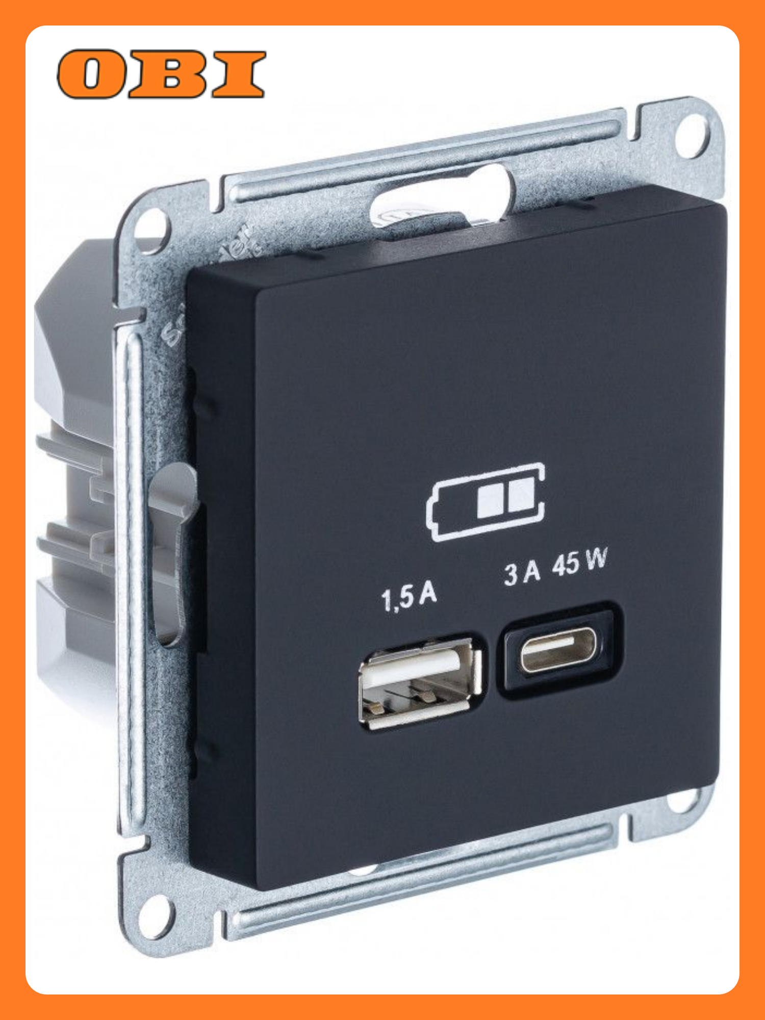 Розетка USB Systeme Electric AtlasDesign тип A+C 45Вт QC PD высокоскоростной ЗУ механизм карбон