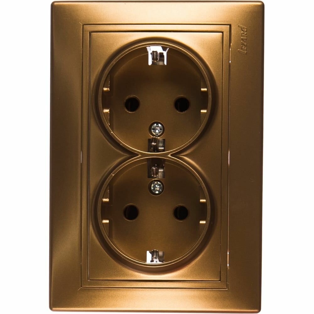 Розетка 2-м СП Mira 16А IP20 с заземл. со вставкой керамика зол. метал. LEZARD 701-1313-127