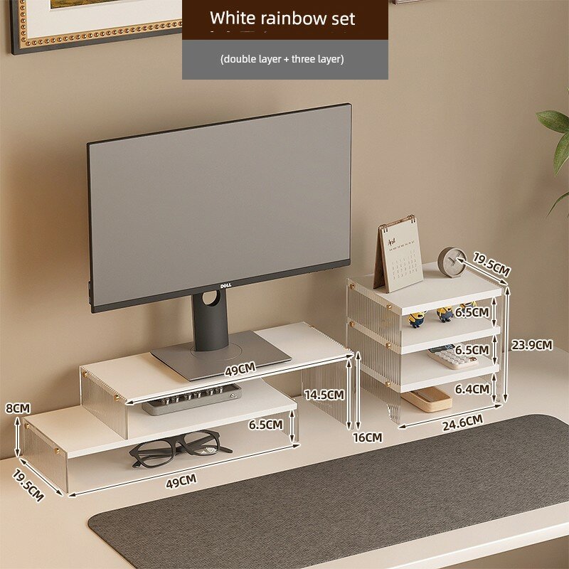 Набор для стола: двухъярусная и трехъярусная подставка белого цвета для организации рабочего места