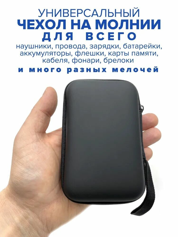 Футляр-кофр для наушников, чехол кейс на молнии под наушники, для фонаря, аккумуляторов, батареек, пульсоксиметр, черный