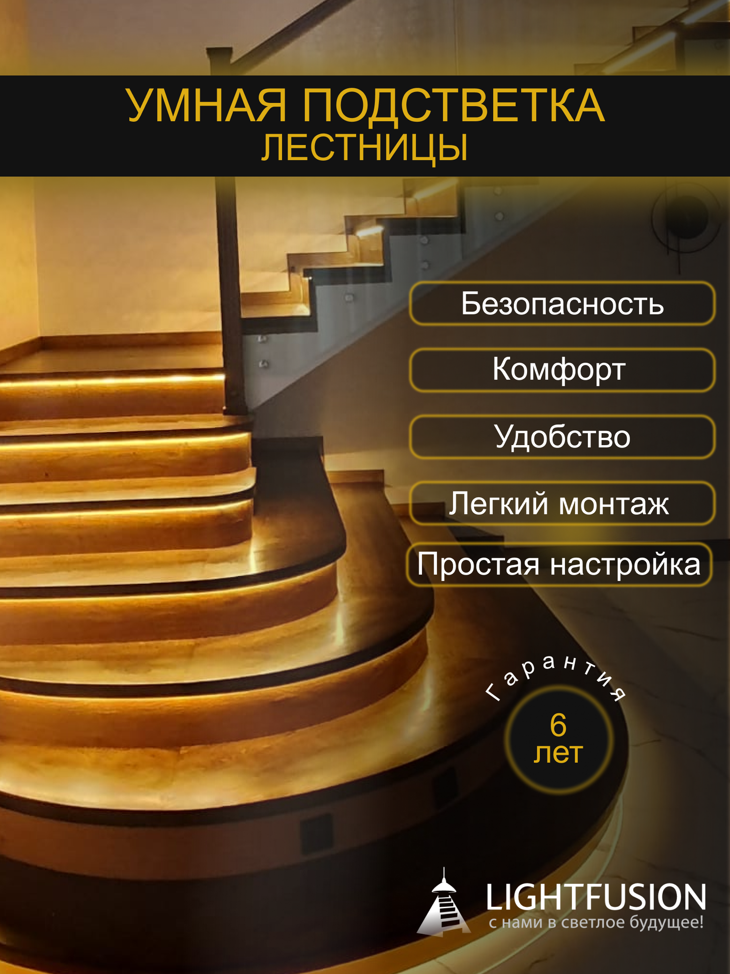 Комплект подсветки лестницы LightFusion PRO12В с датчиками движения