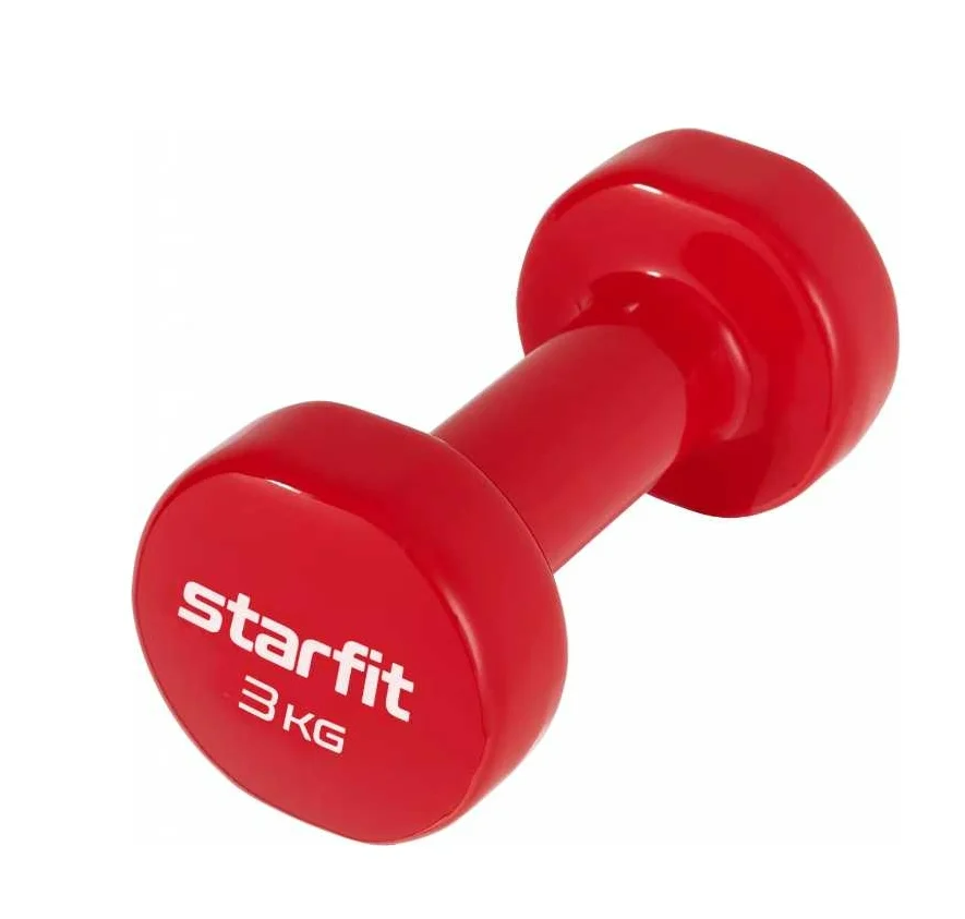 Гантель Starfit DB-101, виниловое покрытие, гексагональный гриф, неразборная, красная