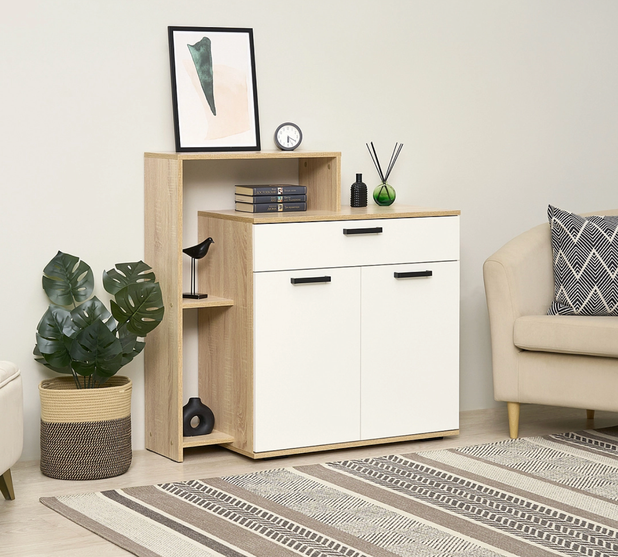 Комод-тумба санса КМ-01 (1000х990х400мм) цвет Дуб сонома / Белый