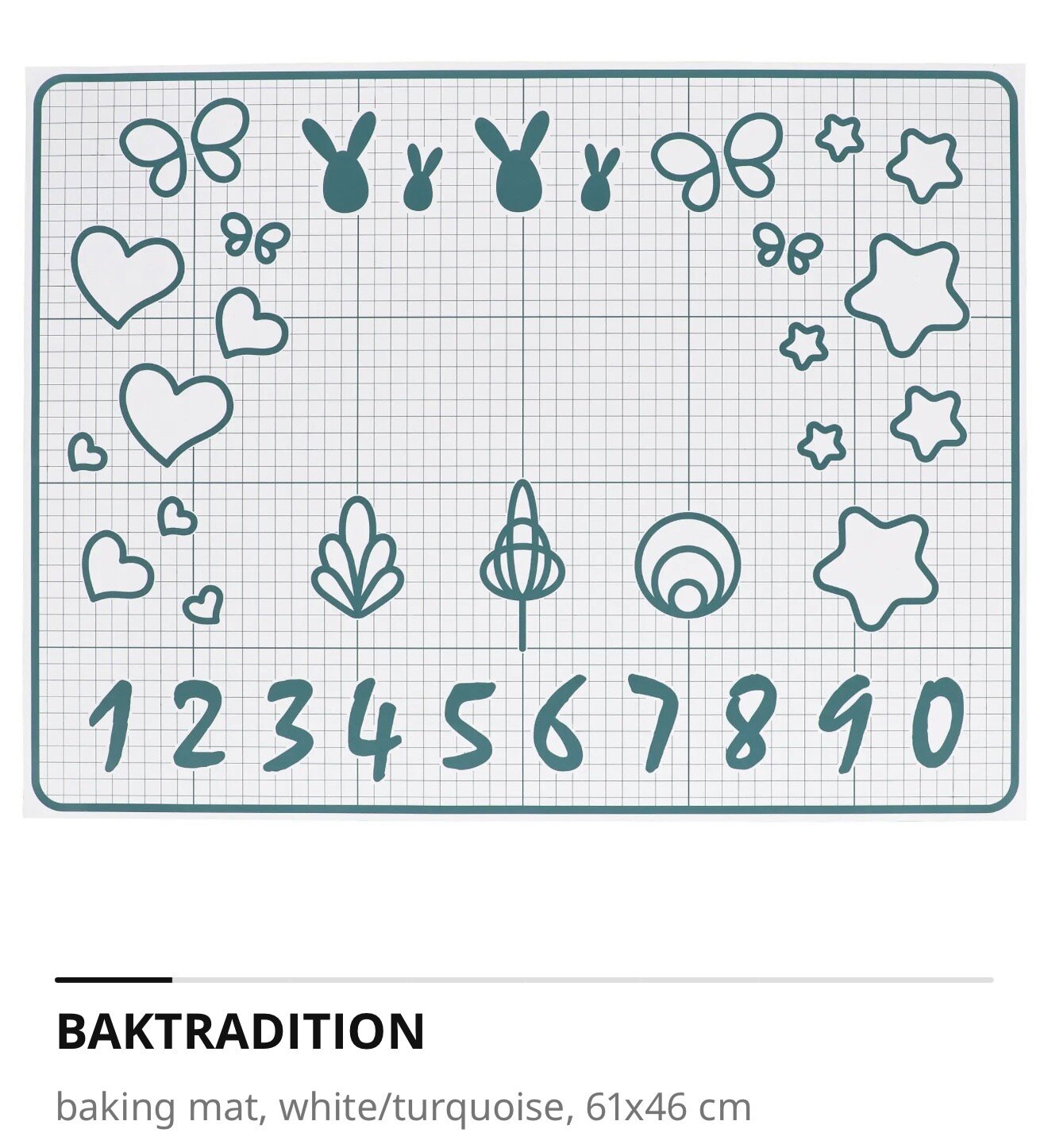 Большой коврик для раскатки/выпечки BAKTRADITION IKEA, белый/бирюзовый, 61x46 см