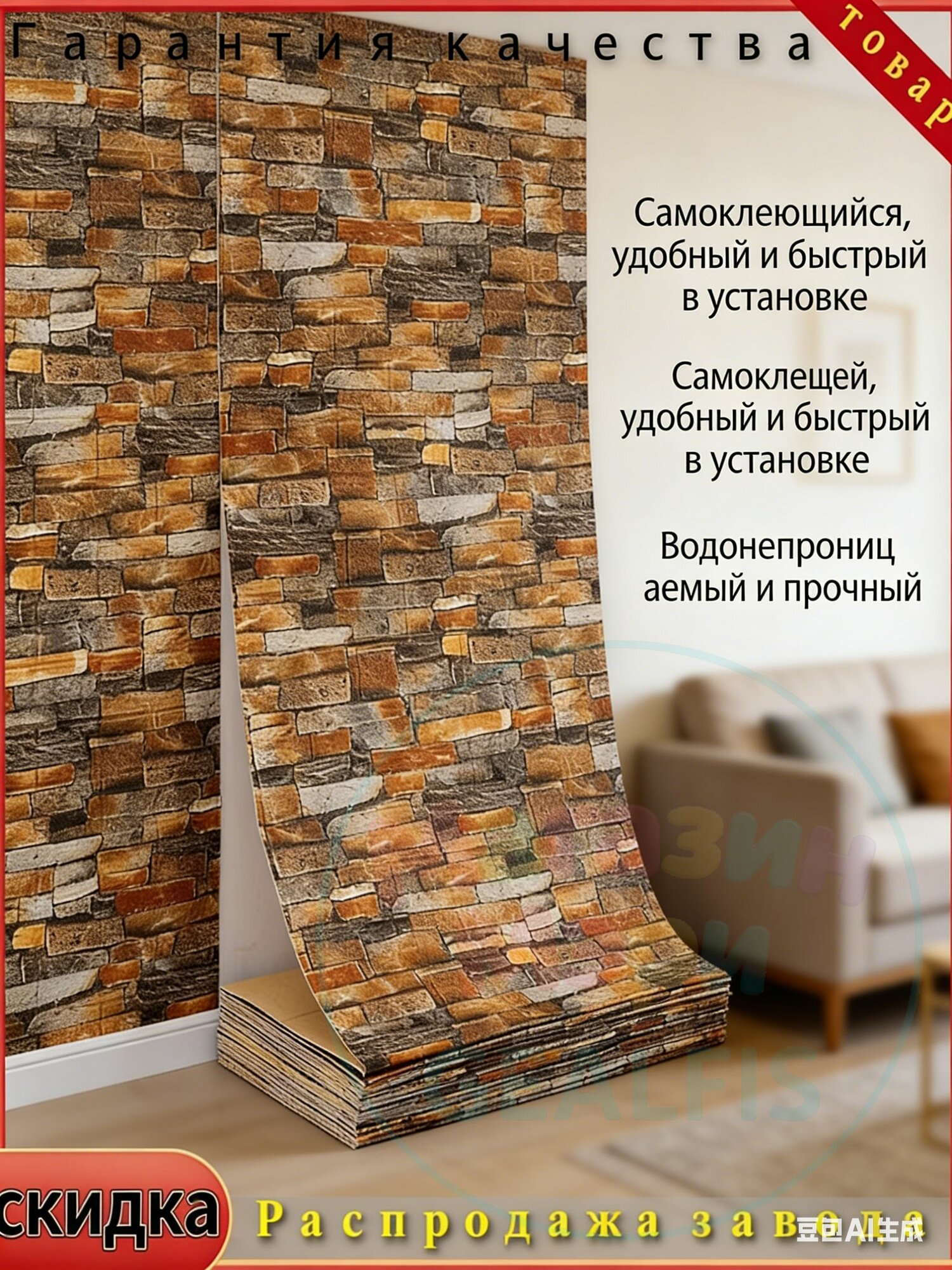 GEALFIS стеновая панель самоклеящаяся 3D полиуретановая плитка шумоизоляционная для кухни и гостиной 70 * 100 см