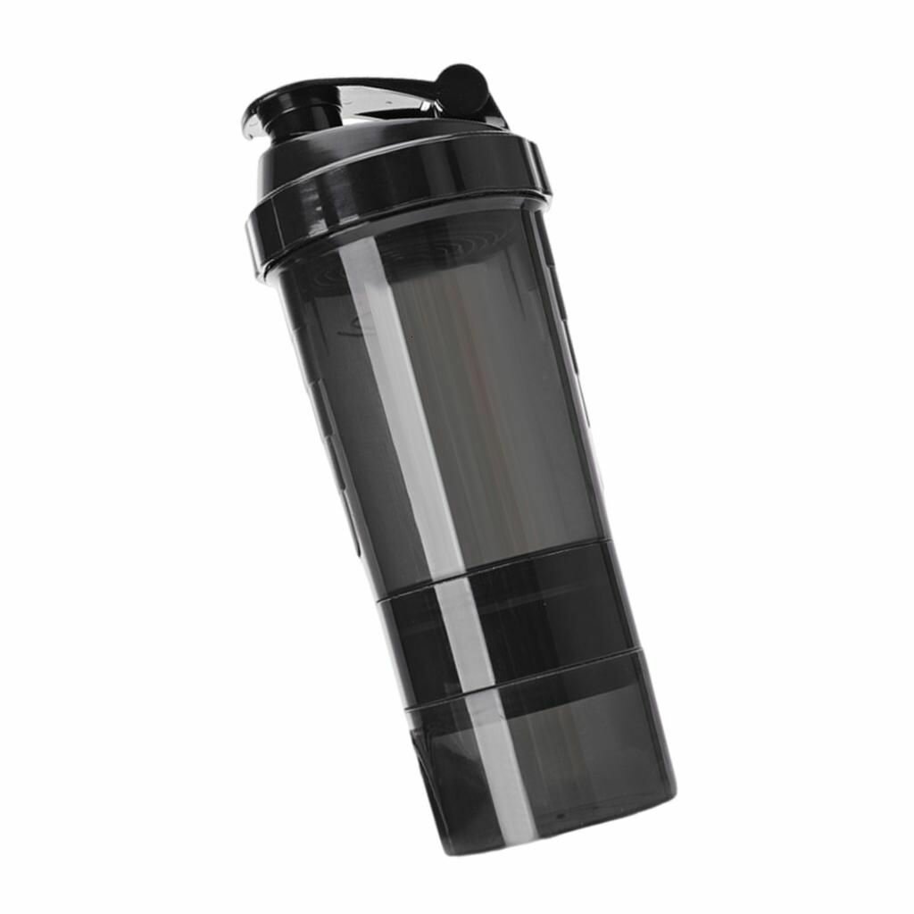 Спортивные водяные чашки с коробкой для лекарств 3-слойная бутылка для протеинового коктейля, Черный