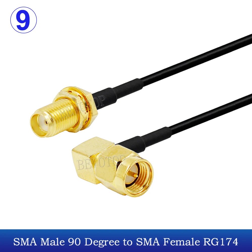 BEVOTOP RG174 SMA Male-Female WiFi Антенна Удлинитель 3M, SMA M90 to SMA F