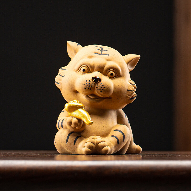 Новая тигровая чайная игрушка, креативная копилка, талисман из фиолетовой глины, большие и маленькие милые тигровые чайные игрушки, украшение для чайного стола