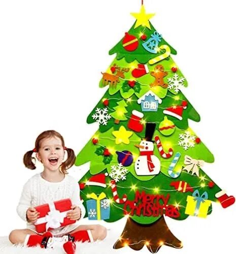 Елка из фетра новогодняя на стену с набором детских игрушек "Дед мороз"