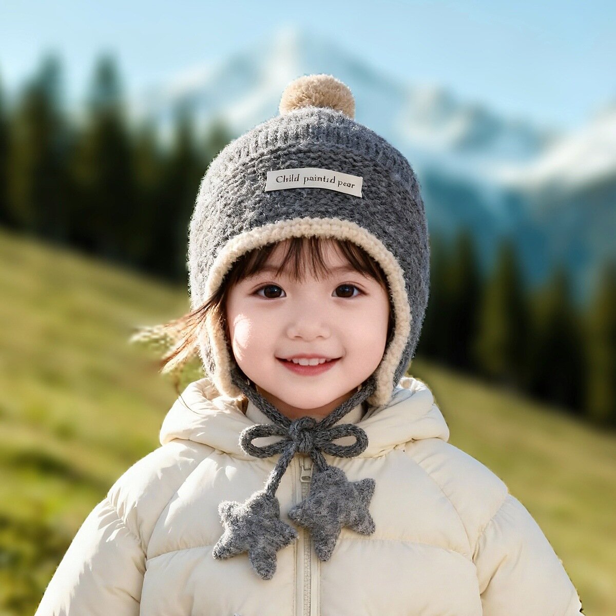 Детская шапка зимняя красная новогодняя шапка утолщенная теплая вязаная шапка с защитой ушей для детей, шерстяная шапка для младенцев