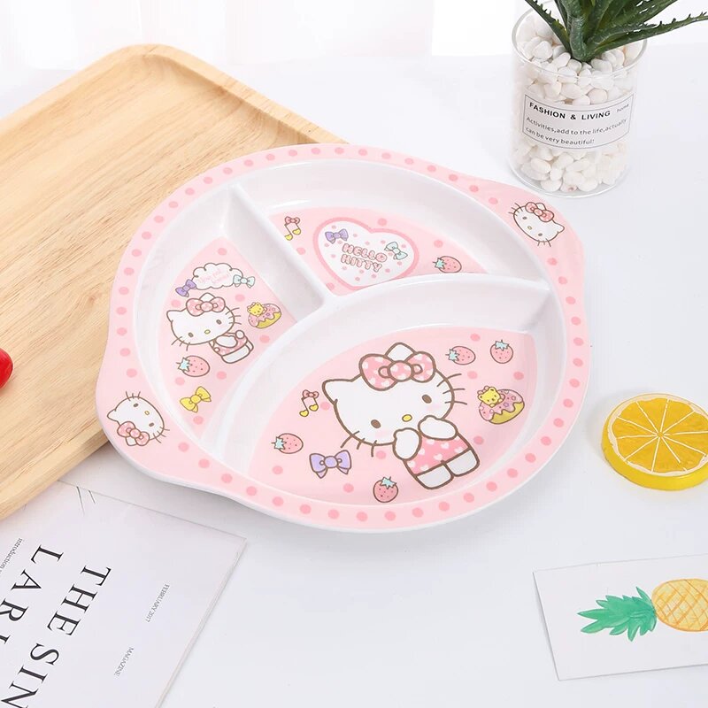 Детская тарелка для ужина, разделенная на секции, для фруктов, из меламина, ударопрочная, набор посуды, мультяшная,