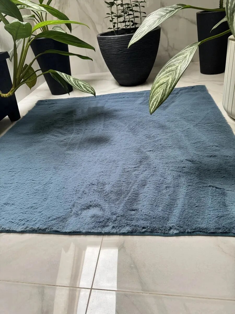 Коврик Natali's Carpets "Имитация меха кролика", полиэстер, 160x300см, синий