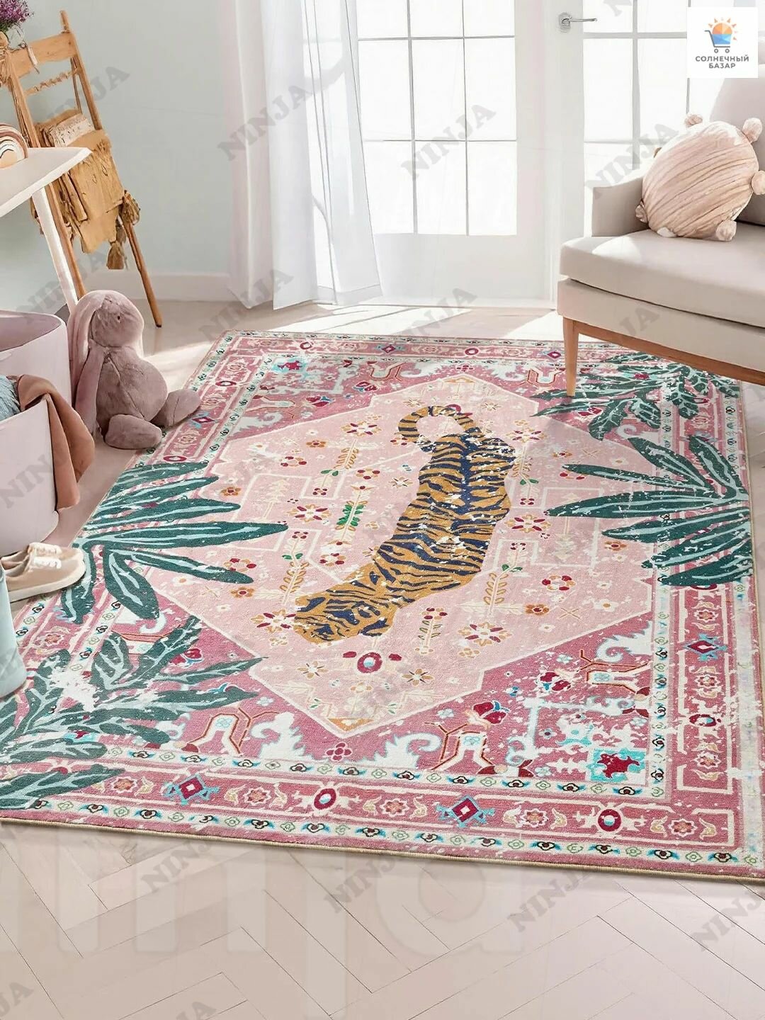 Ковер с рисунком тропического тигра в племенном стиле, для гостиной, спальни, у кровати, у окна