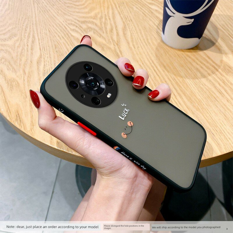 Защитный чехол для Honor Magic 4 Pro с матовой поверхностью, смайлик-дизайном и радужными акцентами, мягкая кожа -
