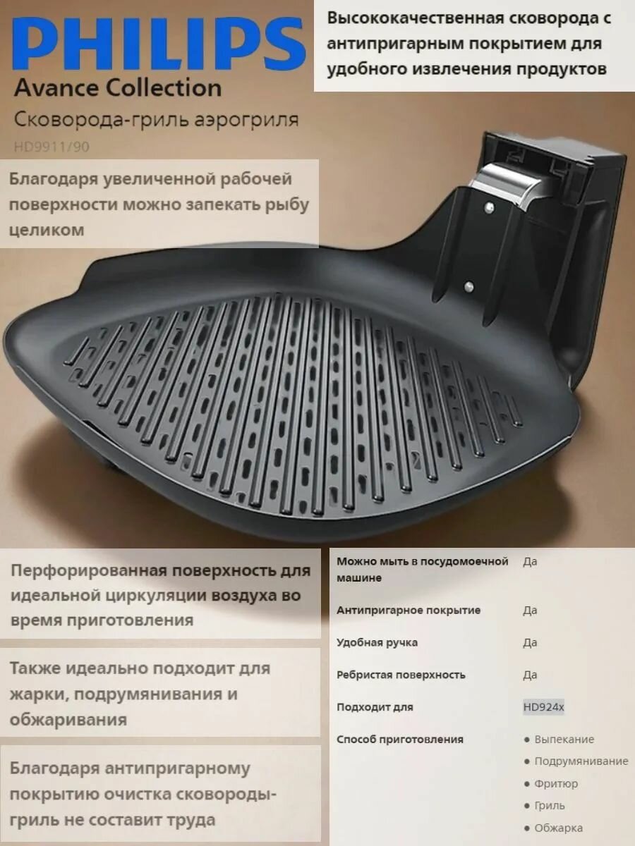 Сковорода-гриль аэрогриля PHILIPS Avance Collection HD9911/90