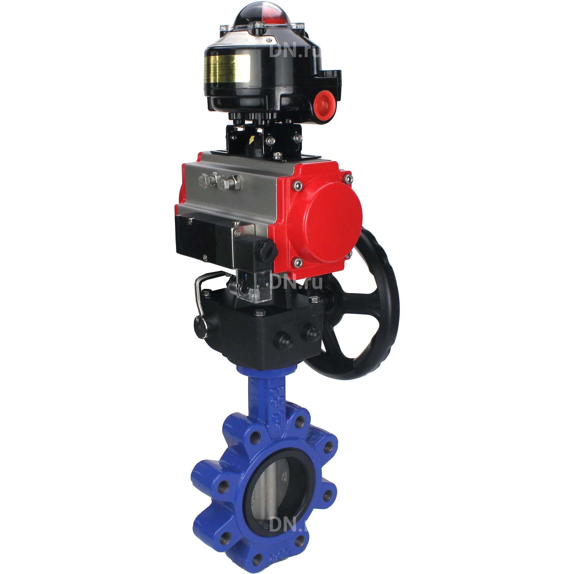 Затвор дисковый поворотный DN. ru QT450-304-NBR-2W-Fb-H Ду150 Ру16 чугун QT450, диск нерж. сталь 304, уплотн. NBR, межфланц, с пн. прив. DA-105, пн. распред. PND2-S1EM-52-1NC-J08-220VAC, БКВ LSB-510-02ExM12-250 и редукт. HDM-3