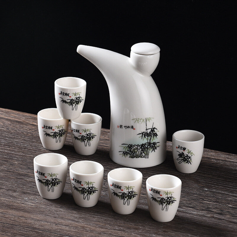 Горшок из рога керамический винный набор костюм один горшок восемь чашек белый винный сепаратор желтый бокал для вина