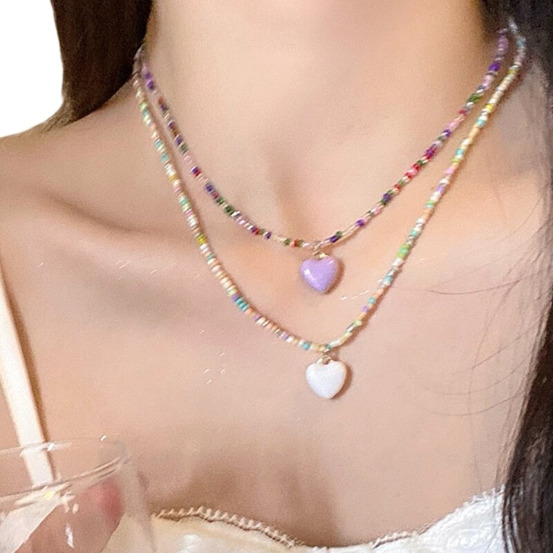 Набор из 2 предметов, ожерелье из бисера "сердечко любви" карамельного цвета