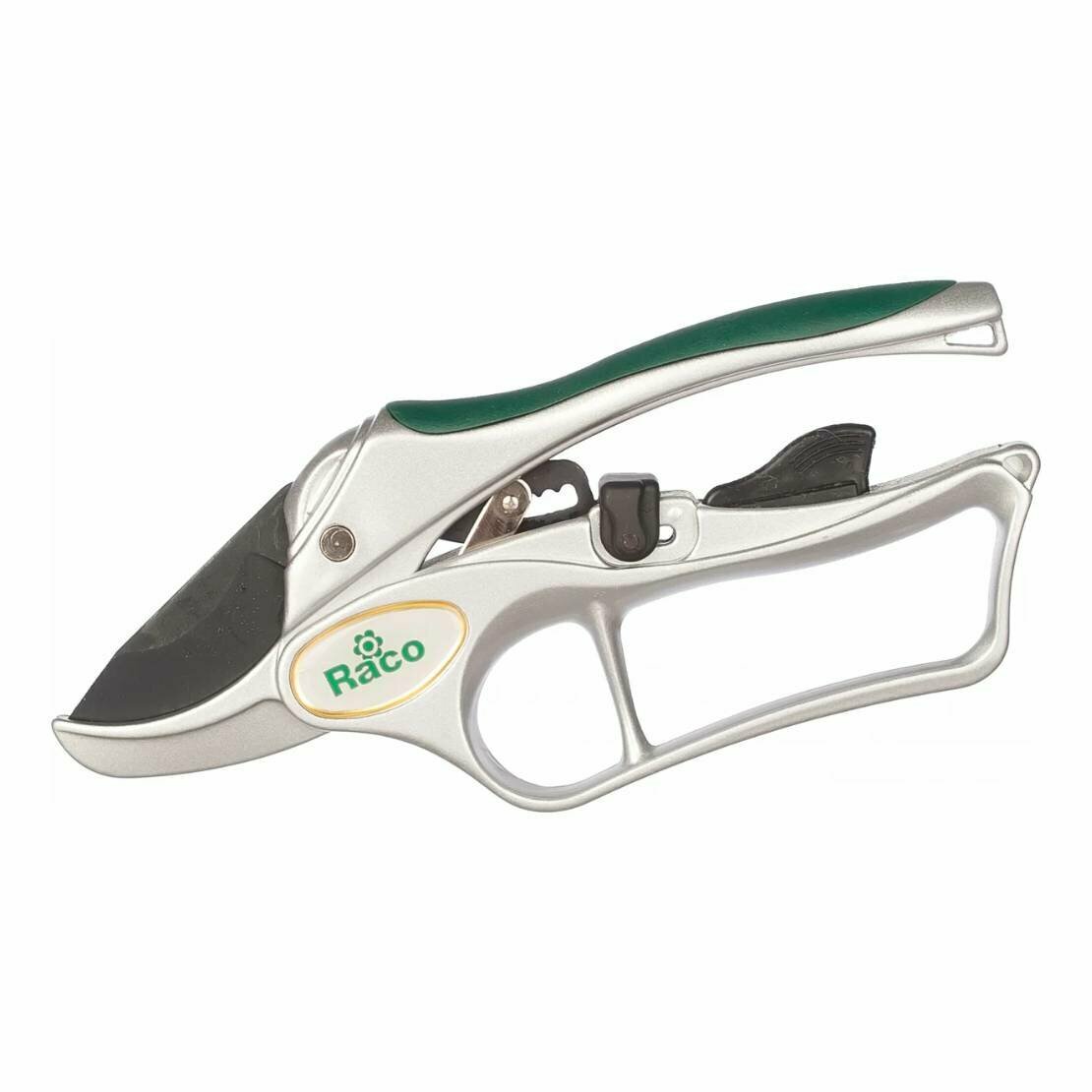 Секатор храповый Raco 4206-53/150C, 200 мм, заточка и закалка лезвия, серебристо-зеленый