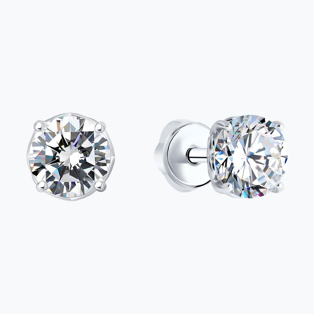 Серьги пусеты, серебро, 925 проба, родирование, фианит