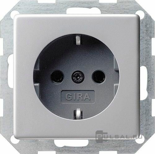 Розетка Gira с заземляющим контактом одинарная без шторок металл алюминий