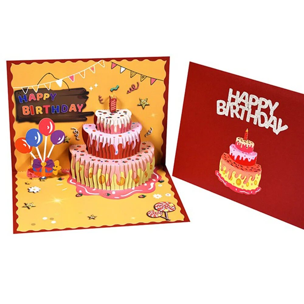 Открытка 3D "Happy Birthday" с тортом