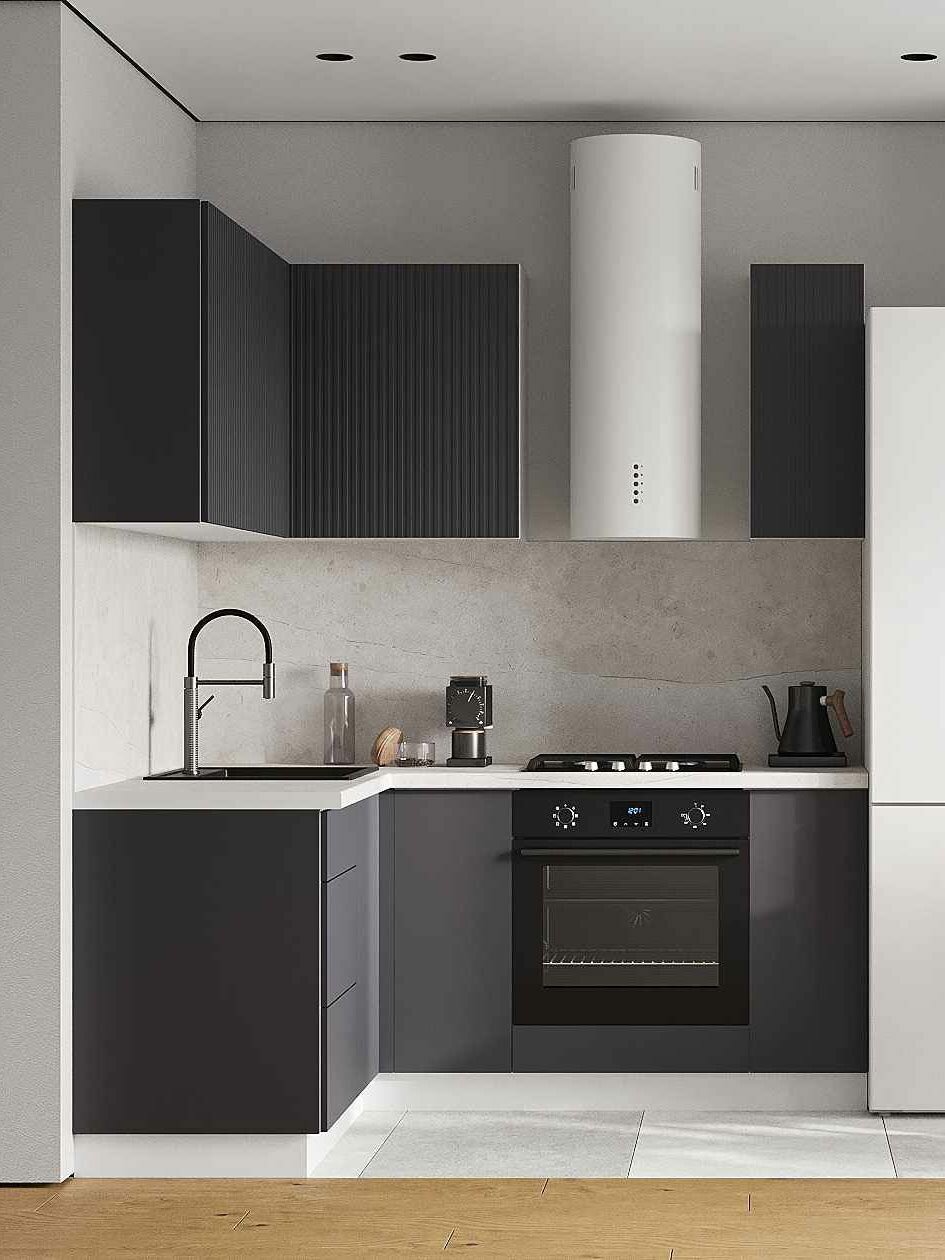 Кухонный гарнитур угловой Комби 1.8х1.5 м, мебель для дома и кухни, Белый / Графит